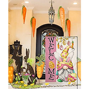 Easter Gnome Garden Flag 12x18 Vertical Double Sided Welcome Spring Easter Eggs Farmhouse Holiday Outside Decorations Burlap Yard Flag BW246