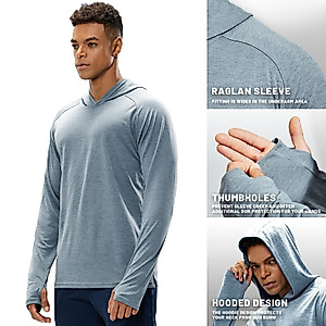 MIER Men's Long Sleeve Hiking Shirts UPF 50+ Sun Protection Fishing Hoodie SPF UV Running Workout Hooded T-Shirt, Haze Blue, L