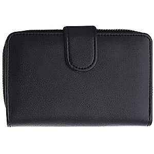 DAVIDJONES Women Black Small Compact Bifold Wallet Minimalist Vegan Leather Multi Card Case Holder with Zipper Coin Pocket Organizer Wrislet Purse