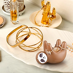 Amyhill 2 Pcs Sloth Ring Holder - Cute Jewelry Stand for Earrings, Necklaces - Decorative Art Ring Bowl for Counter, Desk, Night Stand