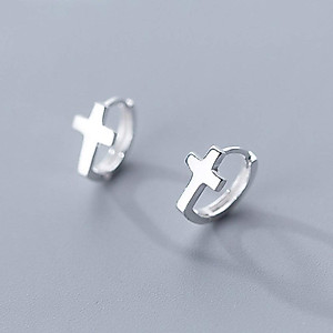 Cross Criss Sterling Silver Tiny Sleeper Hoop Earrings for Women Girls Minimalist Faith Hope Small Cartilage Tragus Huggie Hoops Cuffs Studs (Silver)