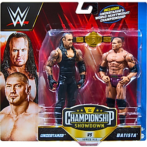 Mattel WWE Undertaker vs Bautista Championship Showdown Action Figure 2-Pack with World Heavyweight Championship, 6-inch