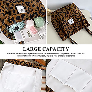Corduroy Tote Bag for Women Girls Shoulder Bag with Inner Pocket For Work Beach Lunch Travel Shopping Grocery (Leopard Print, 1 Pcs)