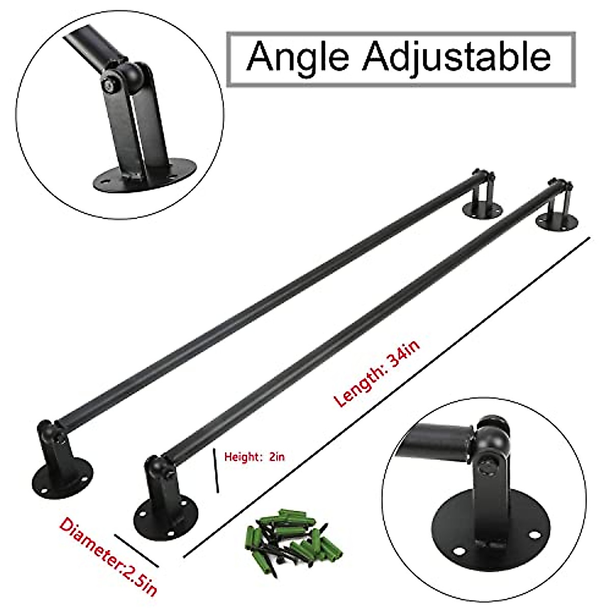 MYOYAY Corner Garment Rod 34in 2 Pack Industrial Pipe Clothes Hanging Bar Angle Adjustable Wall Mounted Clothes Rack Black Space Saving Metal Dryer Rails