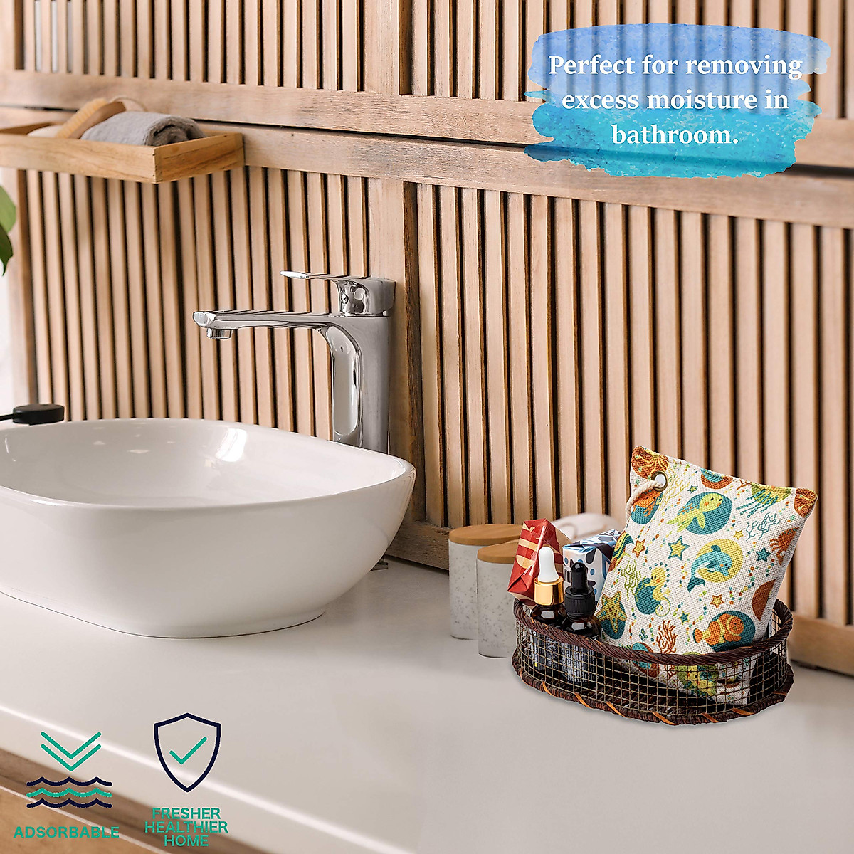 HOMLT Activated Bamboo Charcoal Air Purifying Bags (200g x4)- Natural Kids and Pet-Friendly Air Purifier, Deodorizer, Dehumidifier -Odor Eliminator, Moisture Absorber, Freshener for Home & Car (Ocean)