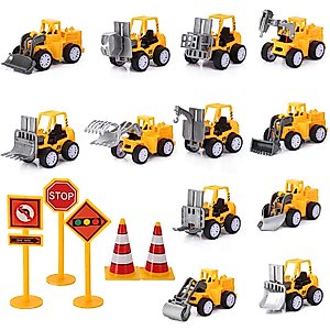 haomsj 17PCS Construction Party Favors Birthday Party Supplies Mini Small Construction Toys Trucks Vehicle Cake Decorations Topper Toy Cars Trucks for 2 3 4 5 7 Year Old Boys