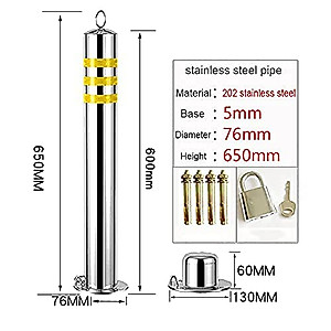 Parking Barrier Stainless Steel Security Posts for Driveways Car Parking Space Lock 2 Pack Detachable Parking Pile with Reflective Tape
