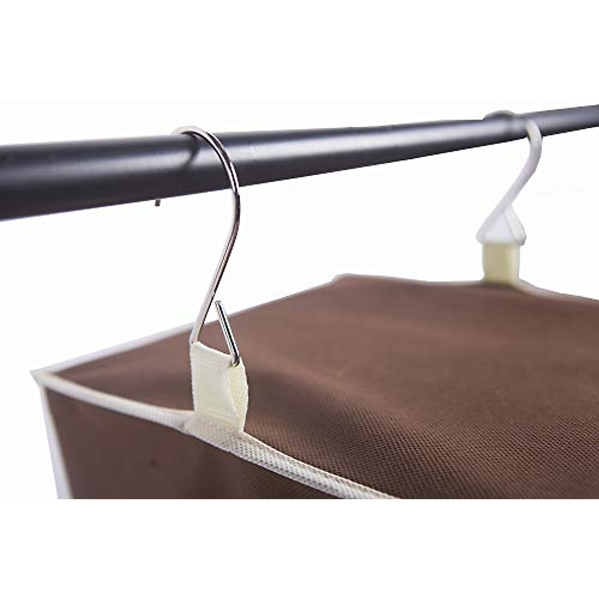 Amelitory 5 Shelf Hanging Closet Organizer Sturdy Fabric Foldable Clothes Hanging Shelves Storage Sweaters Shoes Organizer Coffee