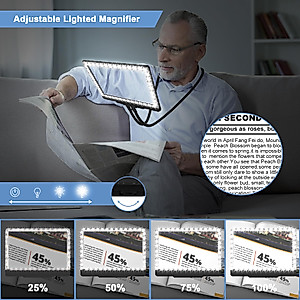 4X Magnifying Glass with 36 Adjustable LED Lights Provide Full-Page Viewing Area Evenly Lit Perfect for Low Vision Person and Seniors