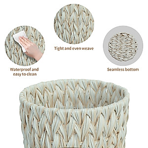 Endymion Wicker Trash Can,Wicker Waste Basket for Bathroom,Decorative Boho Small Bathroom Trash Can,Waterproof Wicker Trash Basket,2 Gallon Compact Round,Milk White