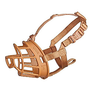 BASKERVILLE Ultra Dog Muzzle- Tan Size 4, Perfect for Medium Dogs, Prevents Chewing and Biting, Basket allows Panting and Drinking-Comfortable, Humane, Adjustable, Lightweight, Durable