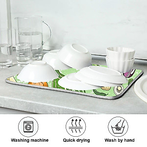 Absorbent Dish Drying Mat for Kitchen Counter - Fruit and Vegetable Microfiber Drying Pad, Reversible Drainer Mats for Countertop, Small 16 x 18 inch