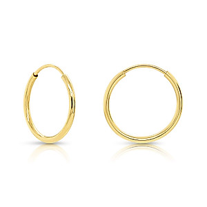 14k Yellow Gold Round Endless Hoop Earrings - 10-18mm (12 Millimeters)……
