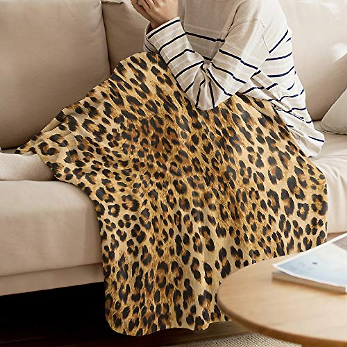 Throw Blanket Leopard Print Soft Plush Flannel Fleece Bed Blanket for Kids Adults, Warm Bed Throws for Bed Sofa Couch, Machine Washable 40x50 inches