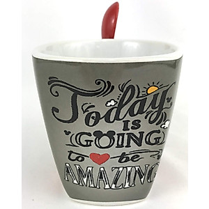 Disney Mickey and Minnie Mouse - Amazing Day Ceramic Coffee Mug Cup With Spoon - Multicolor - 11 Ounce