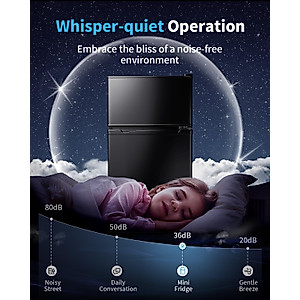 Tehanld 3.4 Cu.Ft Mini Fridge for Bedroom Office Dorm, 2 Door Small Refrigerator Freezer, Mini Compact Fridge with Adjustable Thermostat, Low Noise, Energy Saving, Black