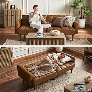 mopio Aaron 76.8" Couch, Small Futon Sofa Bed, Sleeper, Loveseat, Mid Century Modern Futon Couch, Sofa Cama, Couches for Living Room, Bedroom (Midnight Black, Faux Leather)