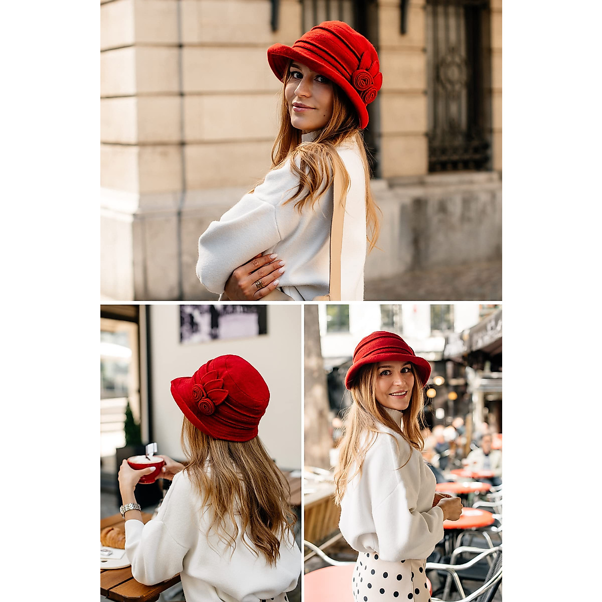 Comhats Womens Vintage Wool Felt Cloche Bucket Hat Winter Packable 1920s Fedora Bowler Church Derby Party Medium Black