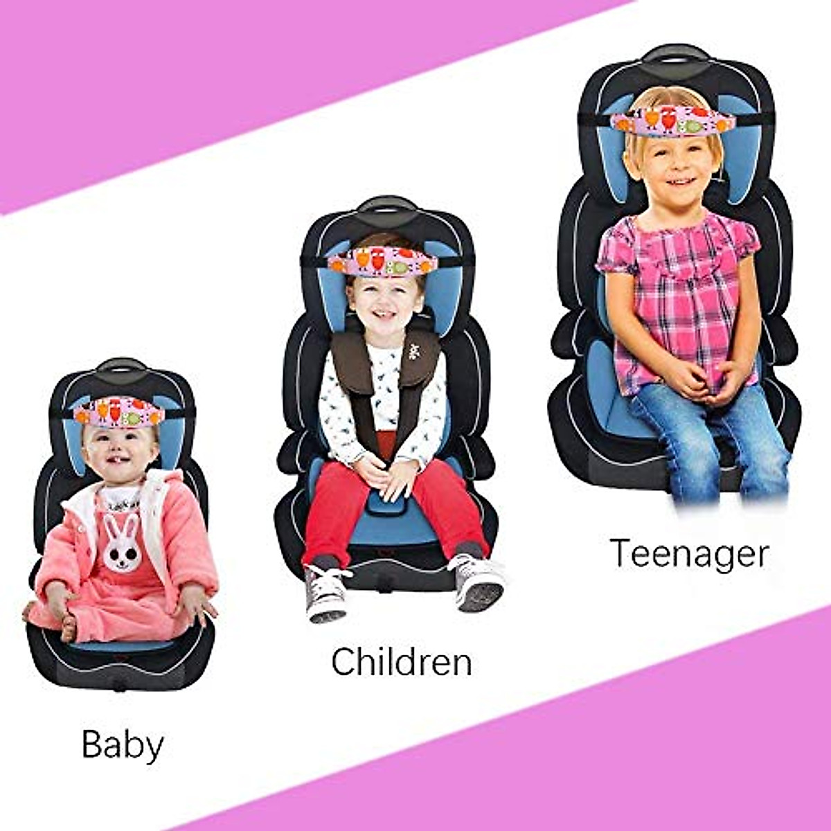 ZYNQACC 2PCS Baby Car Seat Head Support,Toddler Safety Car Seat Sleep Nap Aid Positioner Strap Belt Neck Protection Belt for Children and Kids(Pink, Blue) (Pink)