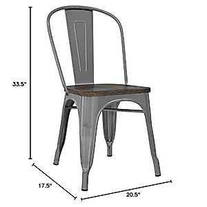 DHP Fusion Metal Wood Seat, Silver, Set of 2, Dining Chair