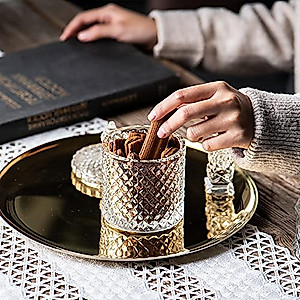 JIEQIJIAJU Glass Qtip Holder with Lid, Decorative Glass Apothecary Jar Crystal Canister Jar Bathroom Vanity Organizer for Q-tips, Cotton Ball & Swab, Cotton Pads, Hair Band, Candy Storage