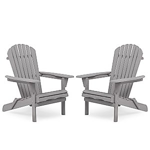 Gettati Folding Adirondack Chair Set of 2, Weather Resistant Folding Patio Lawn Chair for Outside Deck Garden Backyard Balcony, Weather Wood, Wooden Fire Pit Chair, Grey