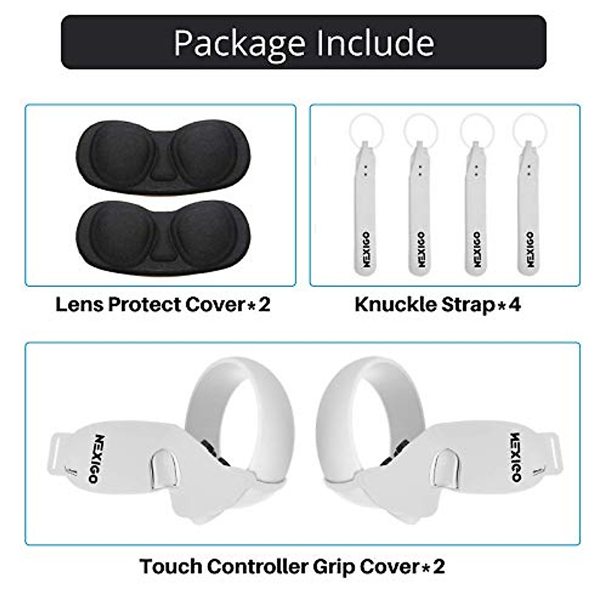 NexiGo Newest Touch Controller Grip Cover & Knuckle Strap & Lens Protect Cover Set for Oculus Quest 2, Professional Silicone Protection Accessories, Sweatproof, Anti-Fall, Matte White
