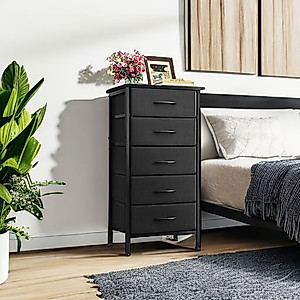 AODK Dresser for Bedroom with 5 Storage Drawers, 31" Small Dresser Chest of Drawers Fabric Dresser with Sturdy Steel Frame, Black
