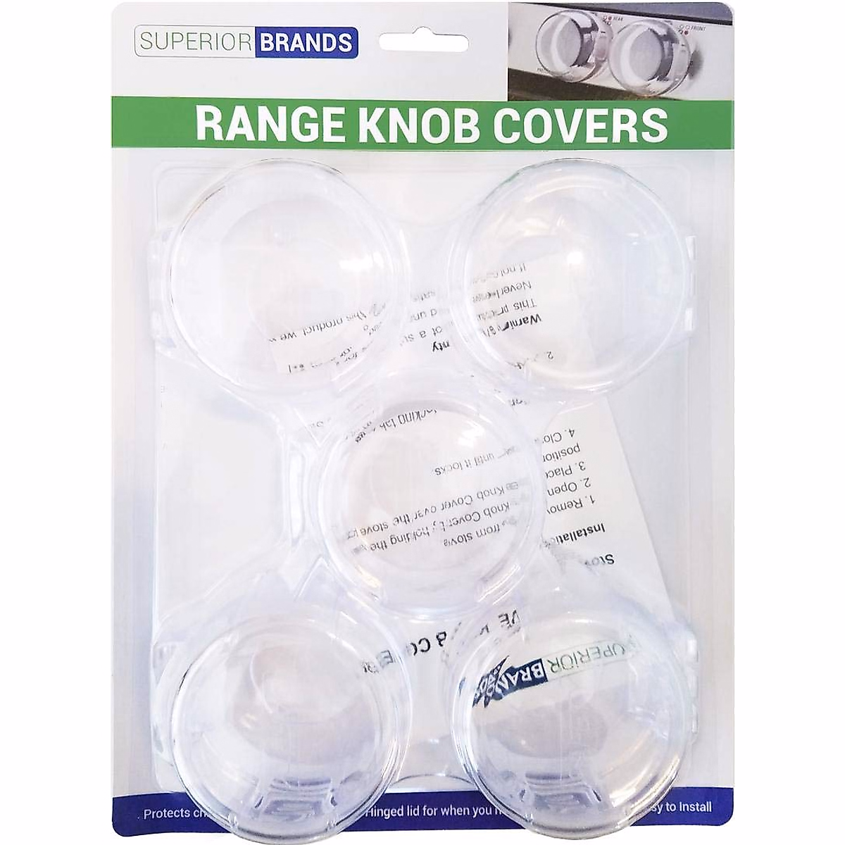 Superior Brands Child Safety Gas Stove Knob Covers Pack of 5 (Clear)