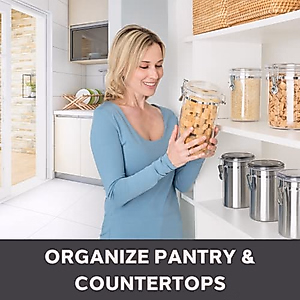 OGGI Clear Canister Airtight 28oz - Clamp Lid & Spoon - Airtight Food Storage Containers, Ideal for Kitchen & Pantry Storage of Bulk, Dry Food Including Flour, Sugar, Coffee, Rice, Tea, Spices & Herbs