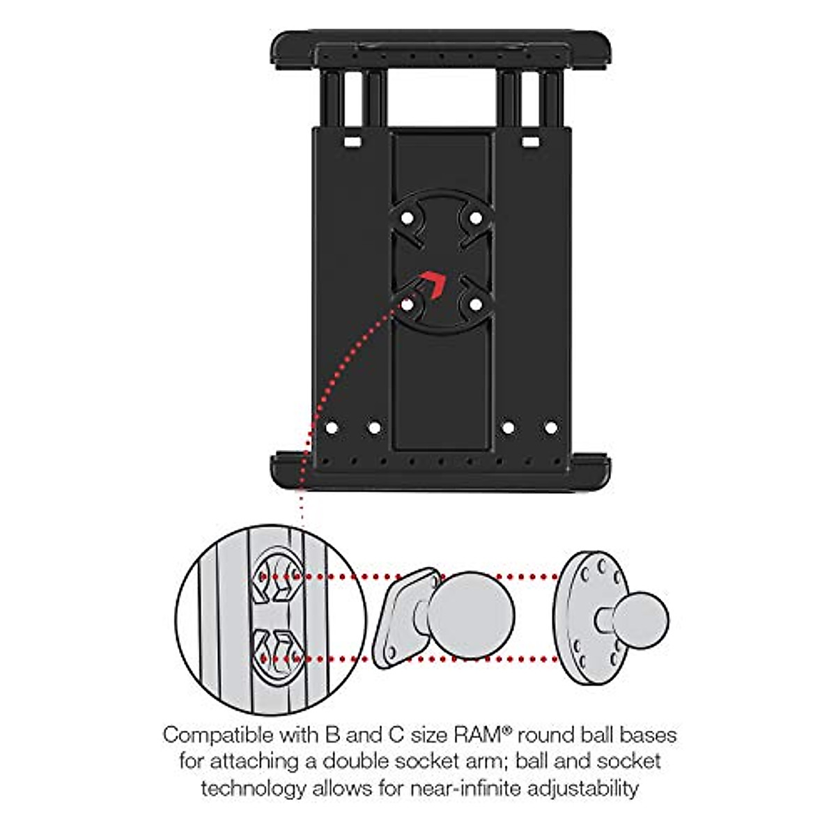 RAM Mounts Tab-Tite Universal Spring Loaded Holder for 8" Tablets with Case RAM-HOL-TAB12U Compatible with RAM B 1" and C 1.5" Size Round Ball Bases