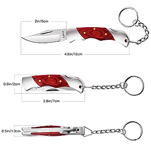 EZKIT Folding Pocket Knife with Back Lock, 2in Stainless Blade and Wood Handle, 4.8in Total Length, Compact EDC Gear