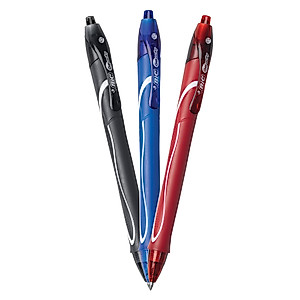 BIC® Gel-ocity Quick Dry Retractable Gel Pens, Medium Point, 0.7 mm, Black/Blue/Red Barrels, Black/Blue/Red Inks, Pack O