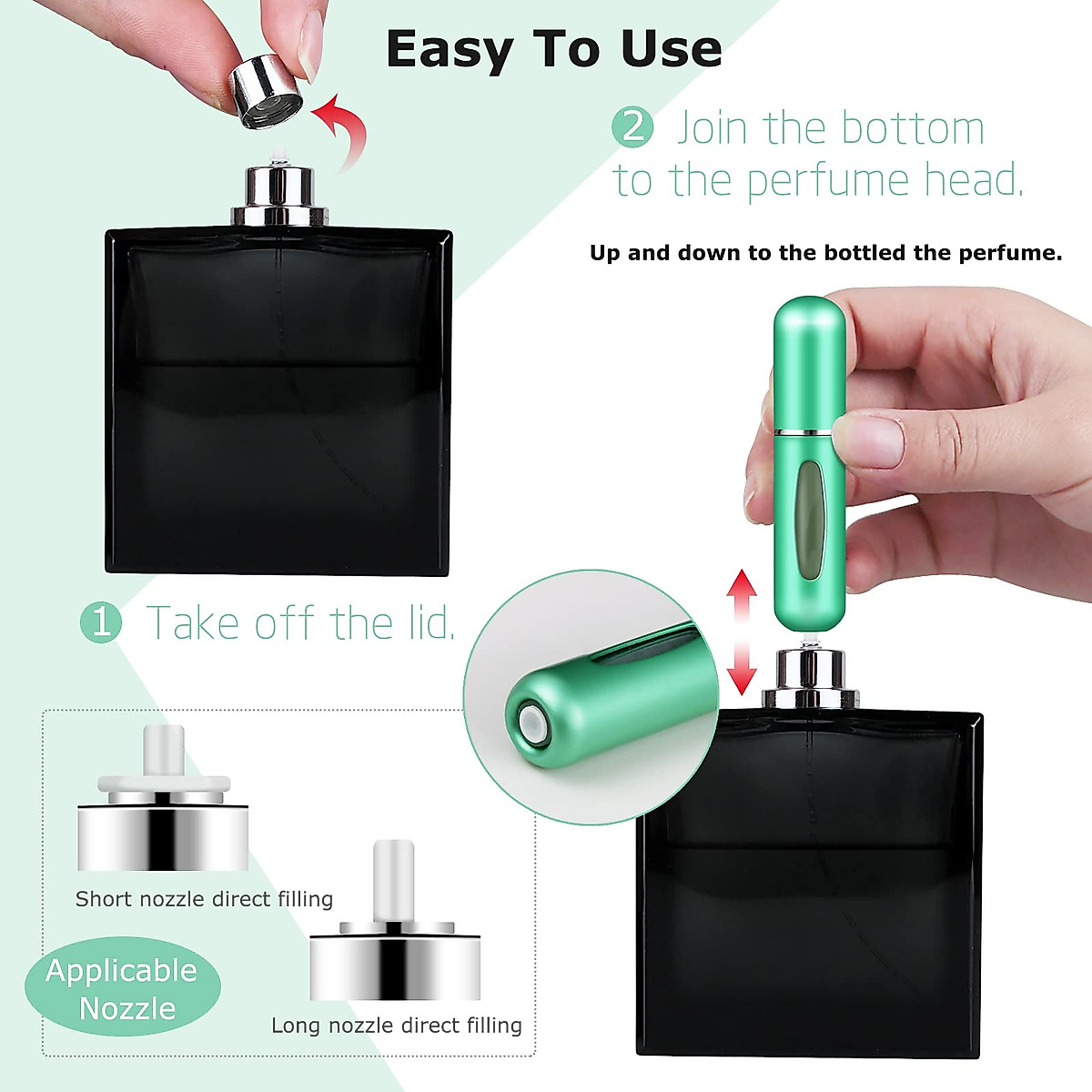 Kewjug Refillable Mini Perfume Atomizer Bottle，Portable Separate Bottles，Travel and Outings Spray Boxes Dispensers 5ml/0.2oz (Green)