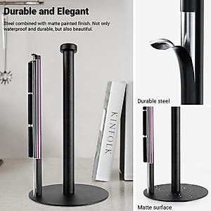LOEFME Paper Towel Holder Stand, Easy One-Handed Tear Paper Towel Holder Countertop with Suction Cups, Stainless Steel Paper Towel Rack for Kitchen and Dining Room Table, Black