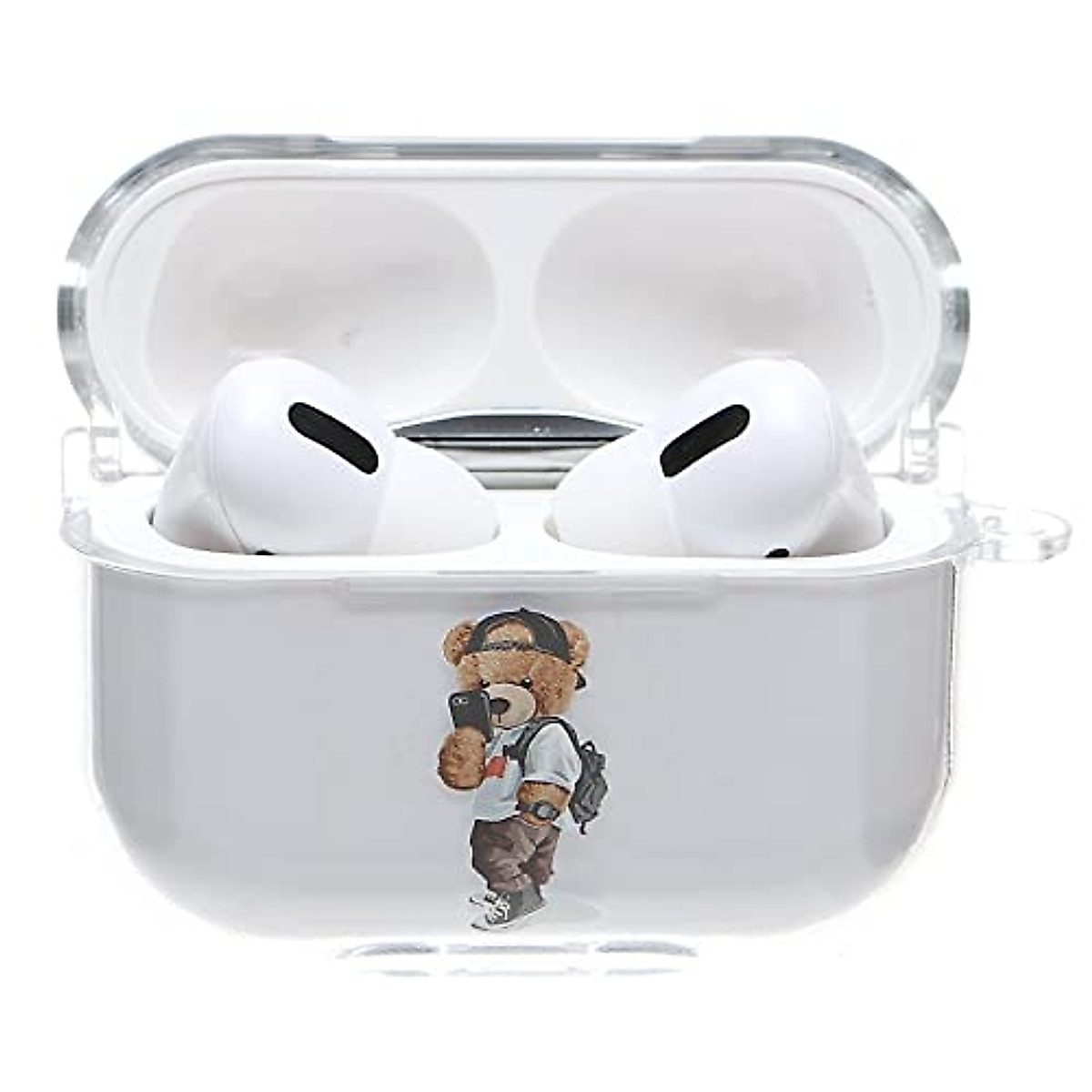 ONLYOU Compatible with Airpods Pro Case Cover with Keychain Stylish Korean Airpods Pro 2 Case Cute PC Bear Street Clear