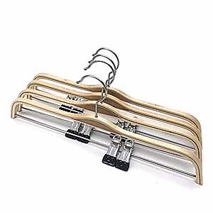 Koobay Hanger Coat Pants Hangers, 30Pack 14" Zara Style Trousers Wooden Clothes Display with Adjustable Clips