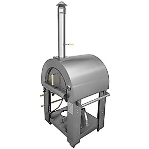 MCP-Distributions 32.5'' Outdoor Propane or Wood Fired Silver Stainless Steel Artisan Pizza Oven or Grill with Waterproof Cover, Pizza Peel