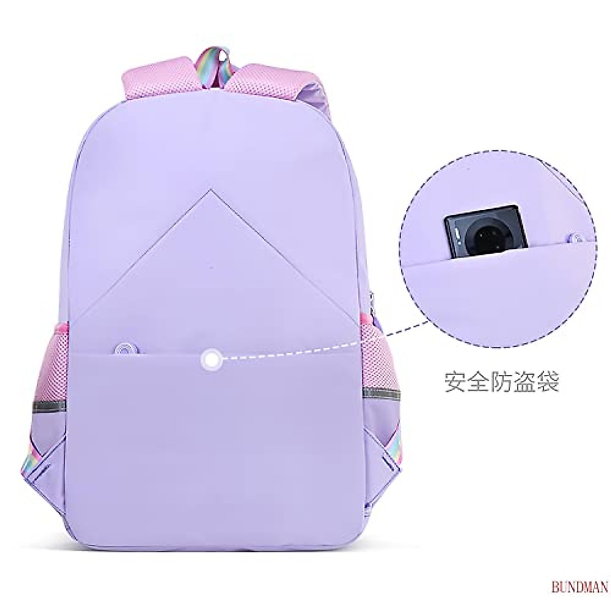 BUNDMAN Pruple Backpack, Kawaii Backpacks in for Teen Girls School Aesthetic Backpack with Cute Kawaii Backpack for school girls