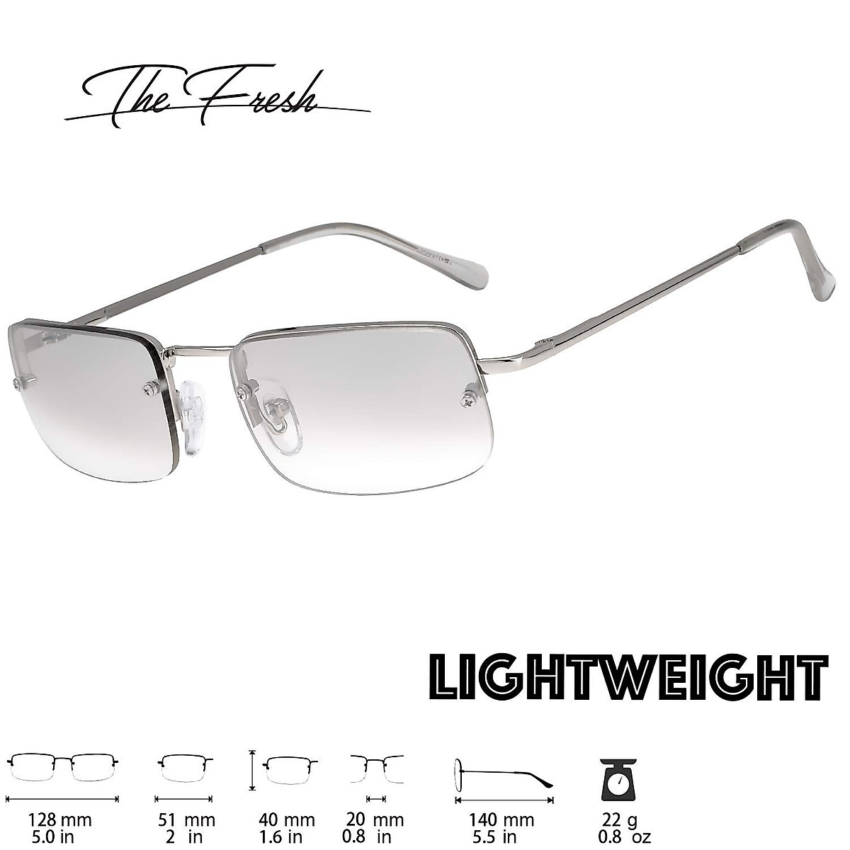 The Fresh Minimalist Small Rectangular Sunglasses Clear Eyewear Spring Hinge - Gift Box Package - FR1M4002MC01 (Silver, Gradient Clear, 51)