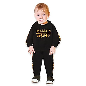 SOBOWO Toddler Baby Girl Clothes Mama's Mini Floral Hoodie Top Floral Long Pants 2Pcs Fall Winter Outfits (Mama's Mini Black, 18-24 Months)