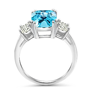 Gem Stone King 925 Sterling Silver Customized and Personalized Build Your Own 3 Stone Round and Cushion Cut Birthstones Ring For Women (Size 6)