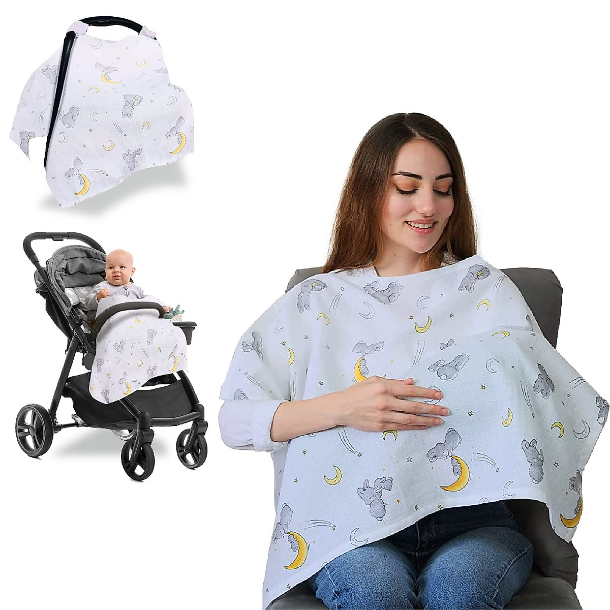 Go Mommy Muslin Nursing Cover for Baby Breastfeeding, Breathable 100% Cotton Breastfeeding Cover for Mother Nursing Apron, Multi-use Carseat Canopy