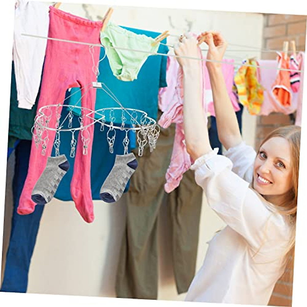 CAXUSD 1pc Drying Rack Metal Clothes Hanger Foldable Laundry Rack Stainless Steel Clips Clothes Drying Hanger Sock Hangers with Clips Drying Clip Hanger Balcony Drying Rack Socks Clips