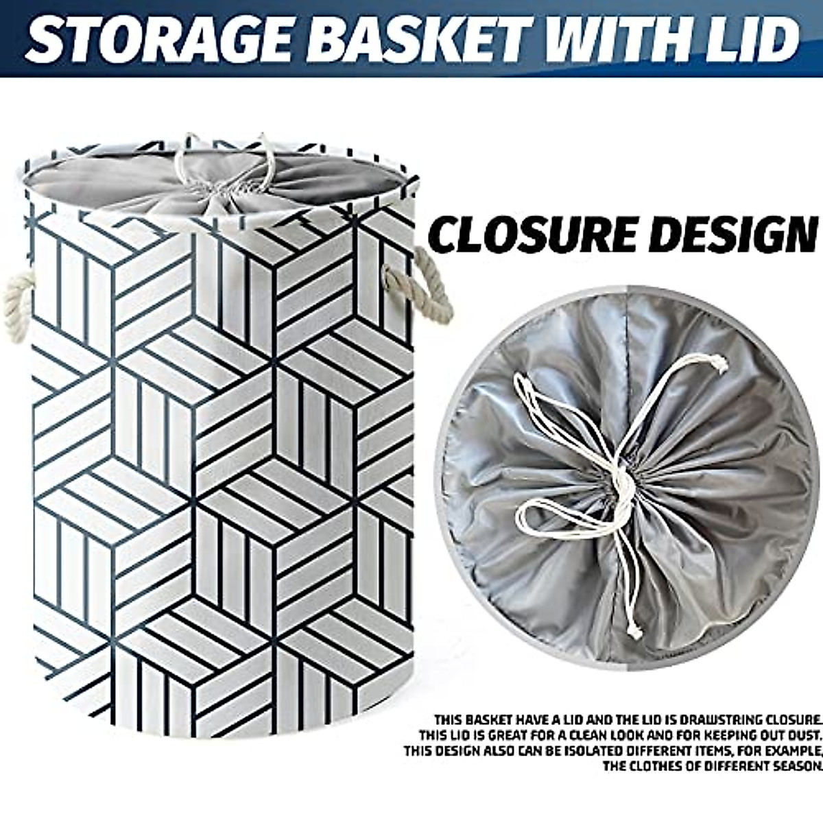 Hampers for Laundry Collapsible Clothes Baskets with Easy Carry Handles and Drawstring Waterproof Storage Organizer Perfect for Kids Boys Girls Toys Room, Bedroom, Nursery, Home, Gift Basket - 38L