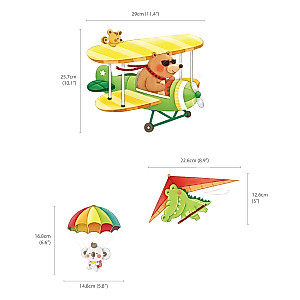 DECOWALL DA-1606N1506C Animal Hot Air Balloon Height Growth Chart and Biplanes Kids Wall Stickers Wall Decals Peel and Stick Removable Wall Stickers for Kids Nursery Bedroom Living Room d?cor