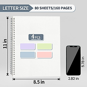 SUNEE Dotted Spiral Notebook - 4 Pack Large Bullet Journals 8.5 x 11 Inches 5 x 5mm Dot Grid Paper 80 Sheets/160 Pages - Journals for Study and Notes (pink, blue, green, purple)