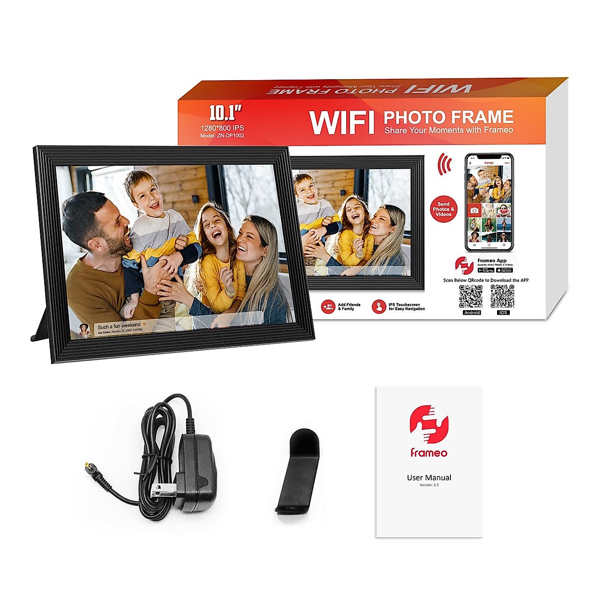 32GB FRAMEO 10.1 Inch Smart WiFi Digital Photo Frame 1280x800 IPS LCD Touch Screen, Auto-Rotate Portrait and Landscape, Share Moments Instantly via Frameo App from Anywhere