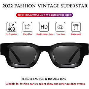 AIEYEZO Modern Thick Rectangle Sunglasses for Women Men Retro 90s Chunky Square Polarized Sunnies (Black)