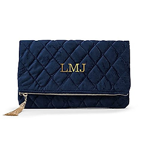 WEDDINGSTAR Custom Embroidered Fold Over Velvet Clutch - Navy Blue